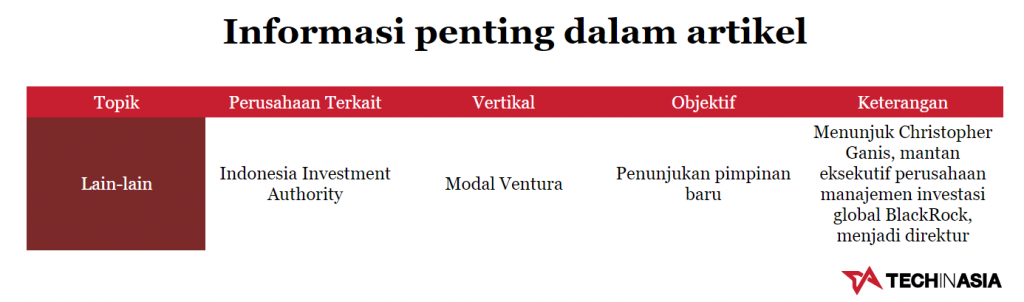 Mantan eksekutif BlackRock jadi Direktur Indonesia Investment Authority